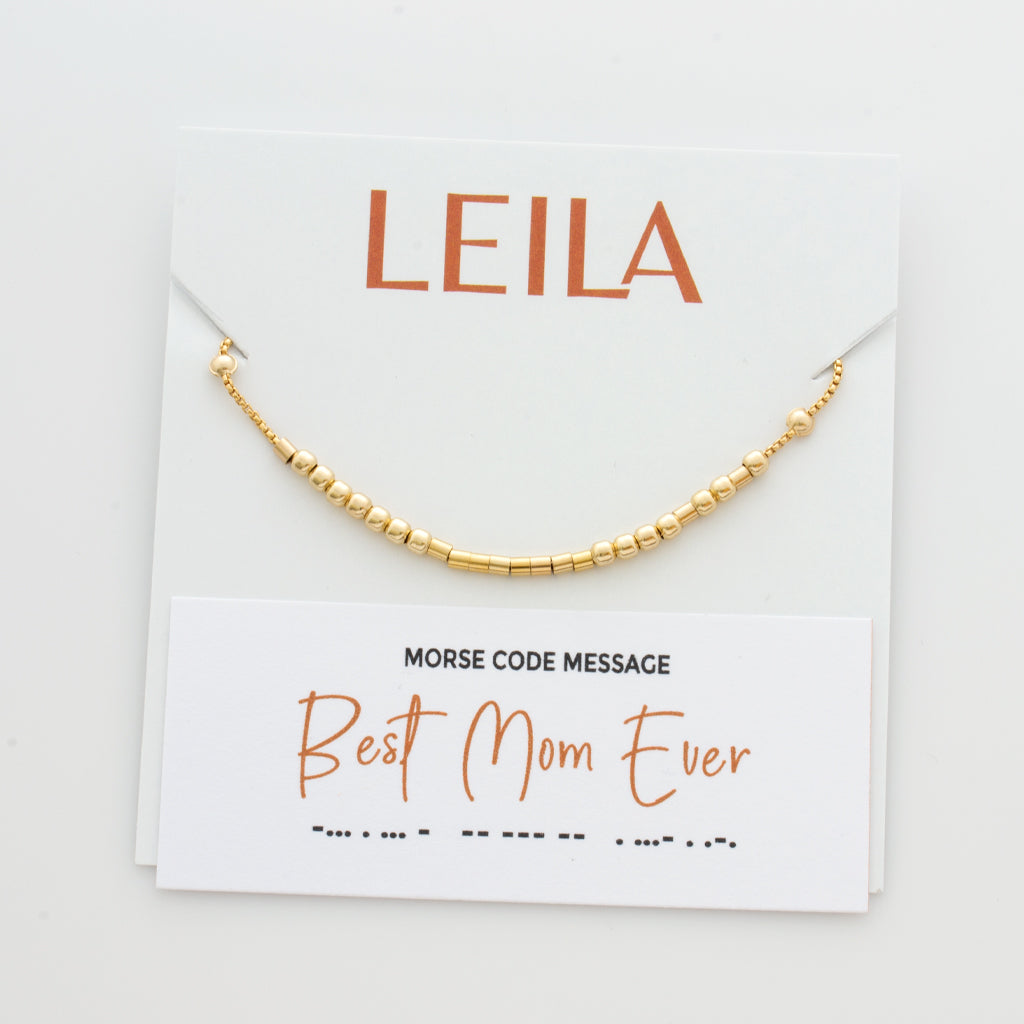 Best Mom Ever Morse Code Gold Chain Mixed Bracelet 7.5