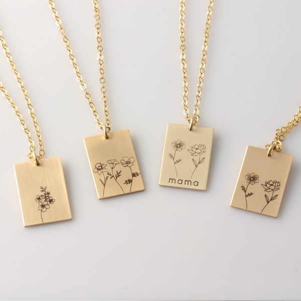 Rectangle Birth Flower Necklace - LEILA