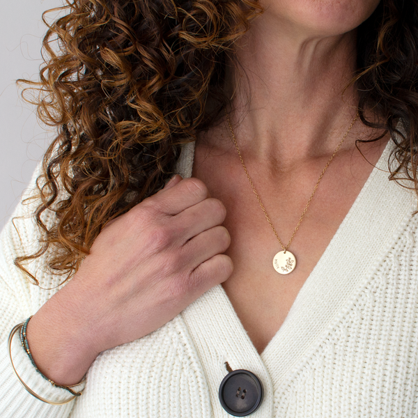 Birth Flower & Name Disc Necklace - LEILA