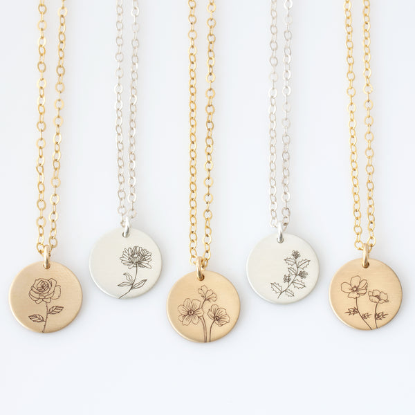 Birth Flower Disc Necklace - LEILA